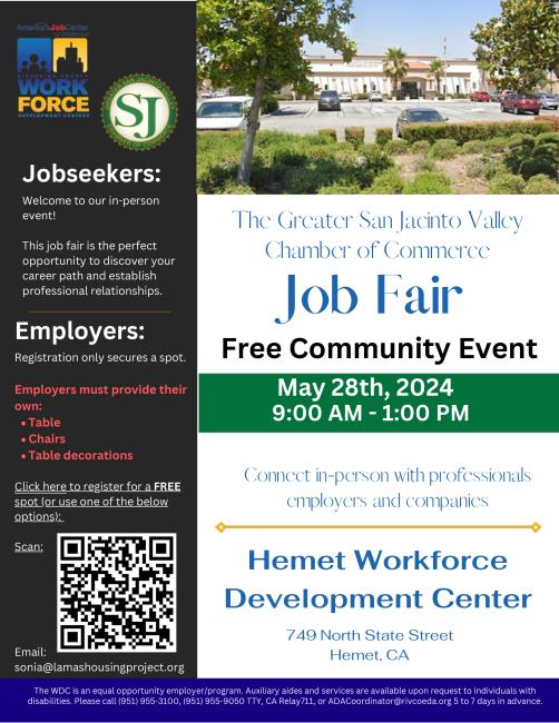 The Greater San Jacinto Valley Chamber of Commerce Job Fair | Riverside County Workforce Development